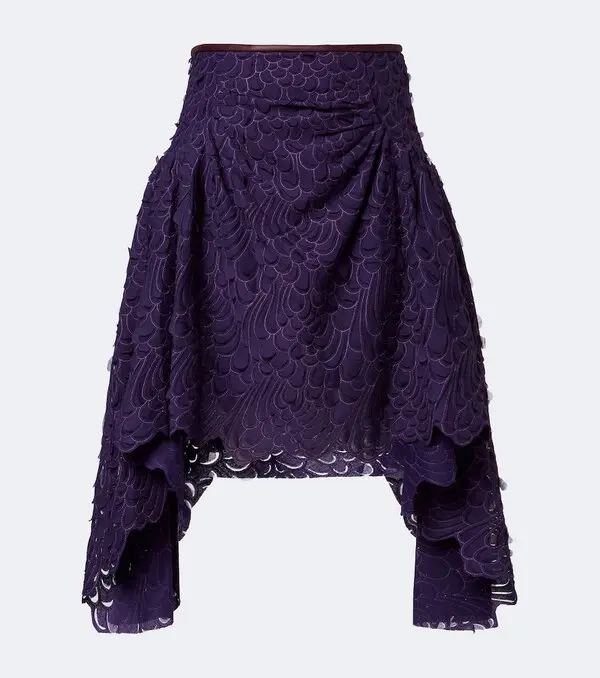 JACQUES WEI Ruched Leather-trimmed Miniskirt