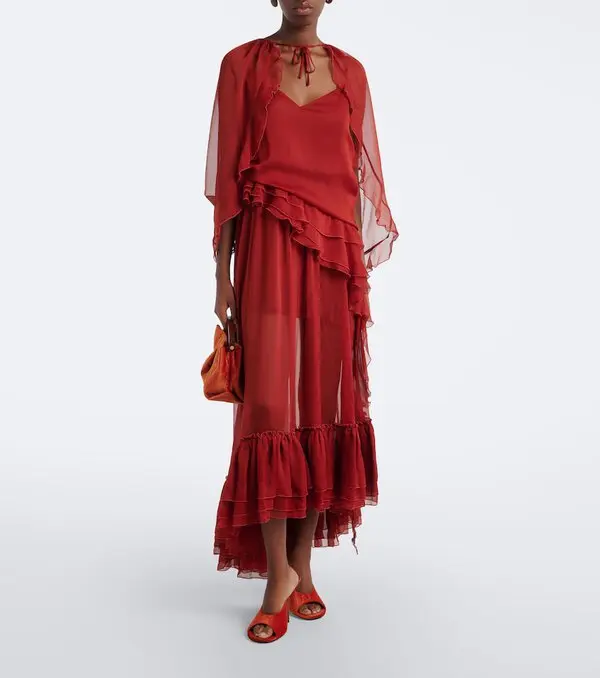 JACQUES WEI Ruffled Chiffon Gown