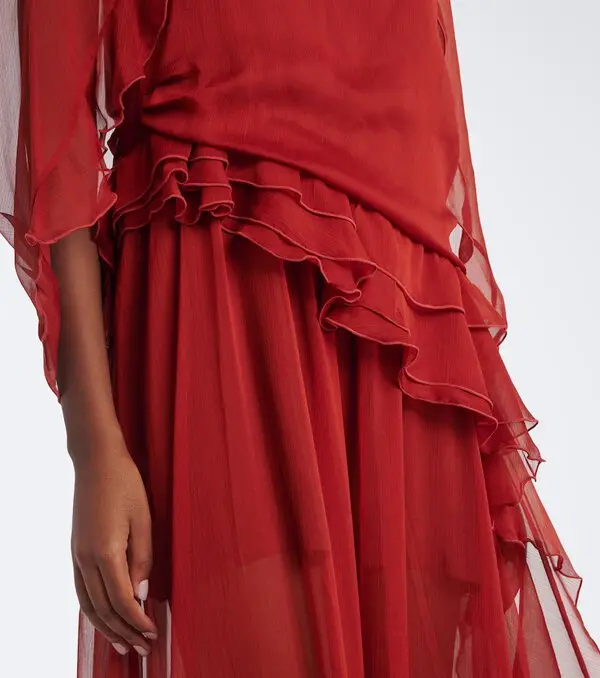 JACQUES WEI Ruffled Chiffon Gown