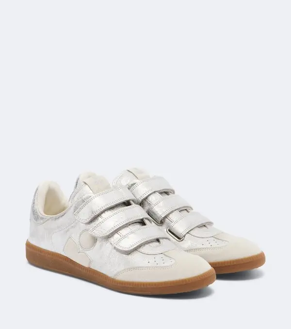 Isabel Marant Étoile Beth Suede-trimmed Metallic Leather Sneakers
