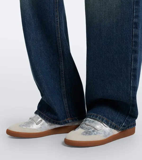 Isabel Marant Étoile Beth Suede-trimmed Metallic Leather Sneakers