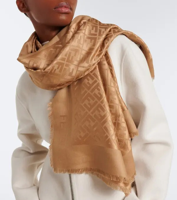 Fendi Ff Zucca Jacquard Silk And Wool Scarf