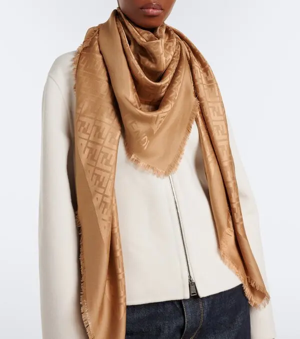 Fendi Ff Zucca Jacquard Silk And Wool Scarf