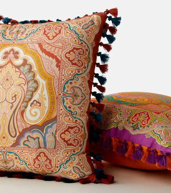 Etro Pegaso Paisley Cotton Cushion - Orange