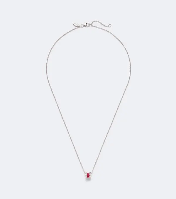BUCHERER FINE JEWELLERY Baguette Love 18kt White Gold Necklace With Rubies And Diamonds - Silver