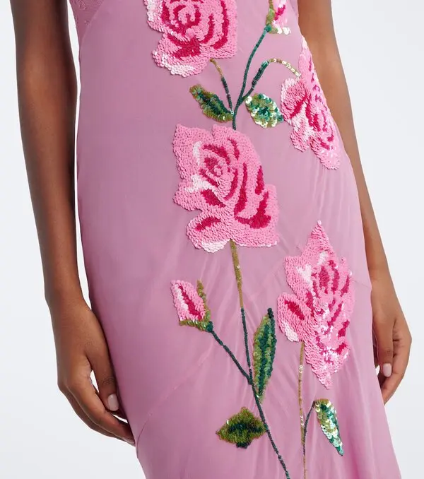 Blumarine Floral Sequined Midi Dress