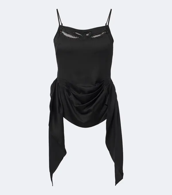JACQUES WEI Embroidered Draped Satin Camisole