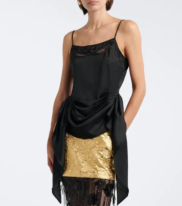 JACQUES WEI Embroidered Draped Satin Camisole