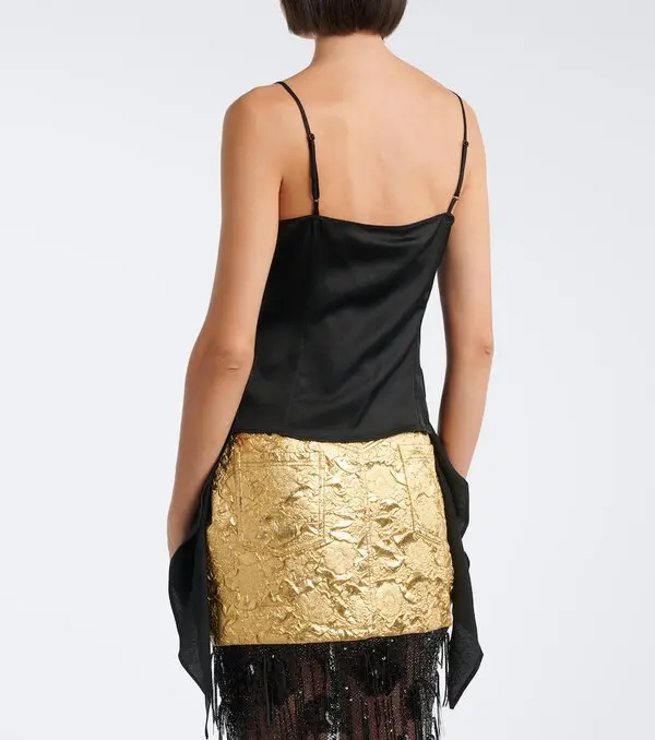 JACQUES WEI Embroidered Draped Satin Camisole