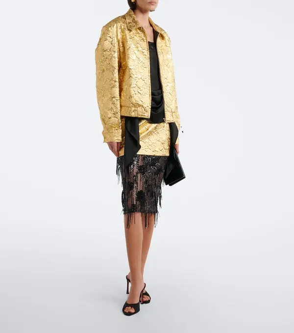 JACQUES WEI Embroidered Draped Satin Camisole