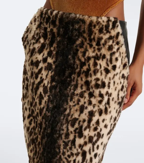 JACQUES WEI Leopard-print Shearling And Leather Miniskirt
