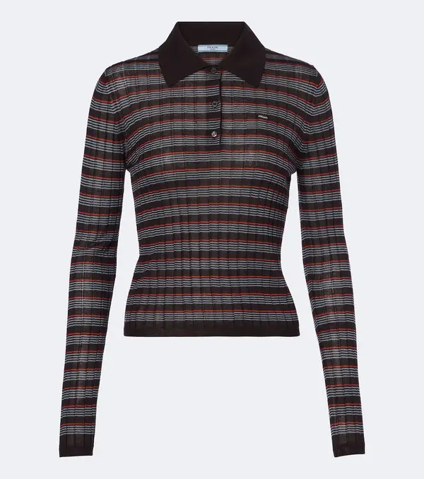 Prada Striped Cashmere And Silk Polo Sweater
