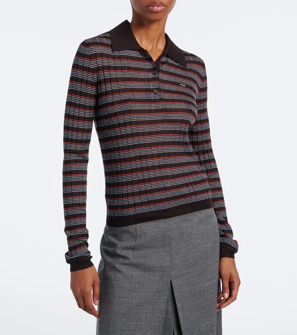 Prada Striped Cashmere And Silk Polo Sweater
