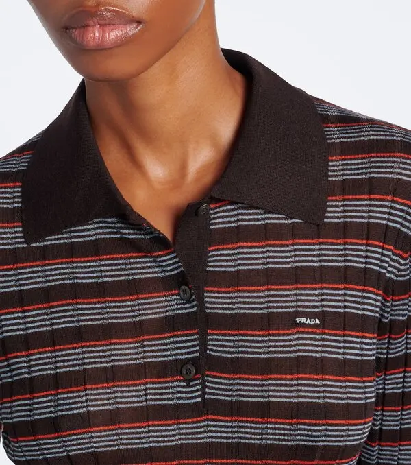 Prada Striped Cashmere And Silk Polo Sweater