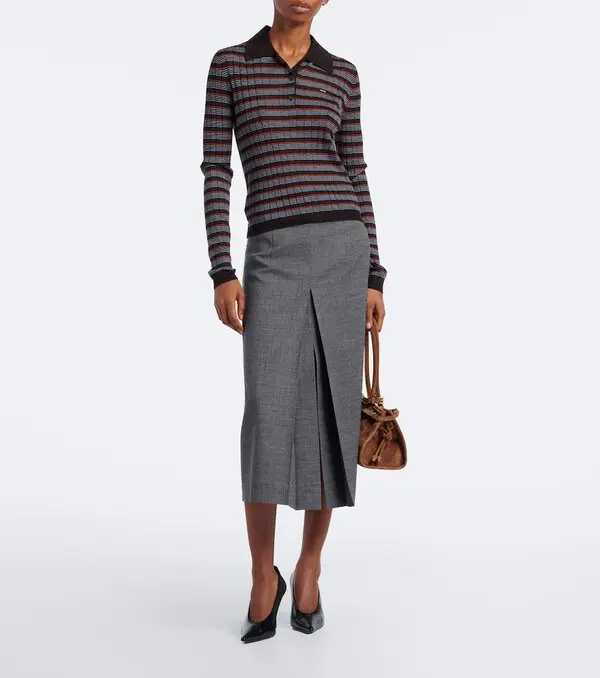 Prada Striped Cashmere And Silk Polo Sweater