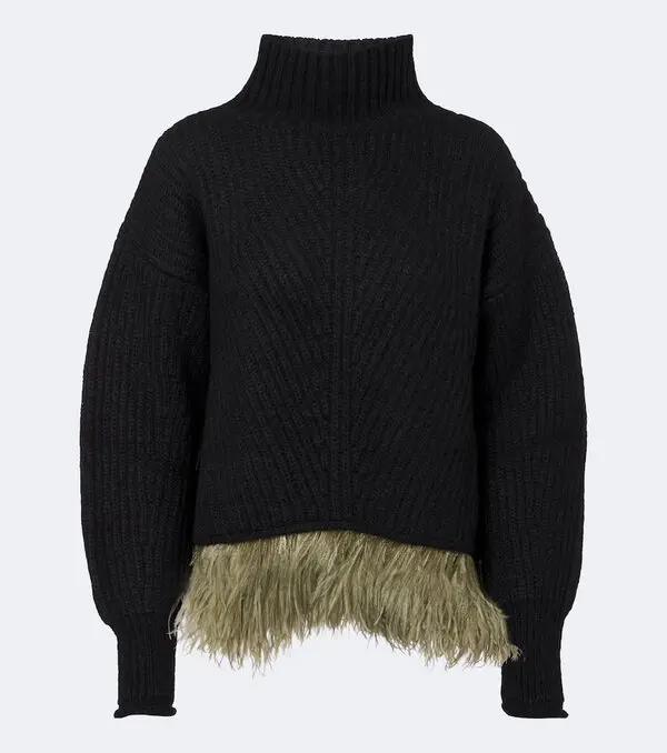 La DoubleJ Feather-trimmed Alpaca And Wool-blend Sweater