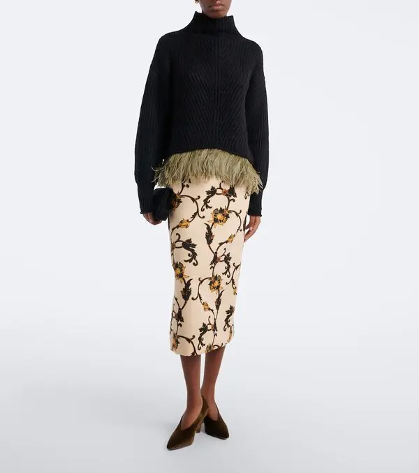 La DoubleJ Feather-trimmed Alpaca And Wool-blend Sweater