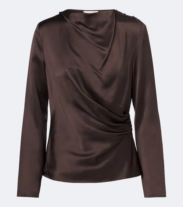 Loulou De Saison Anya Draped Satin Top - Brown