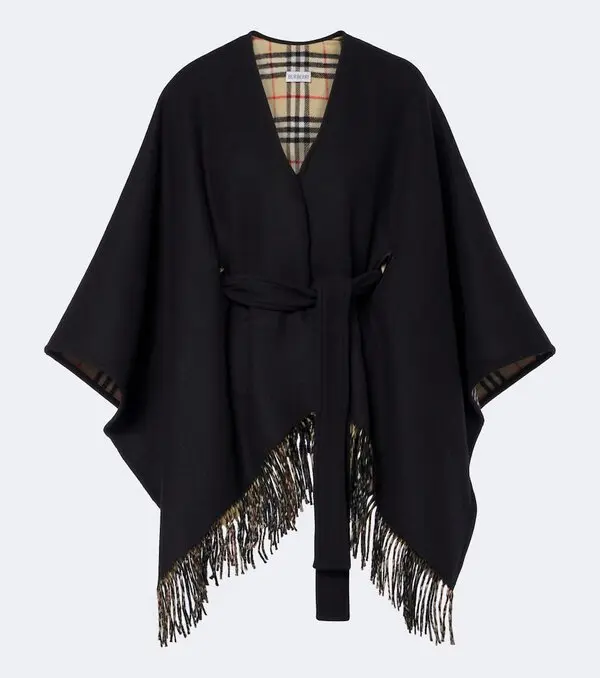 Burberry Check Fringed Wool Cape