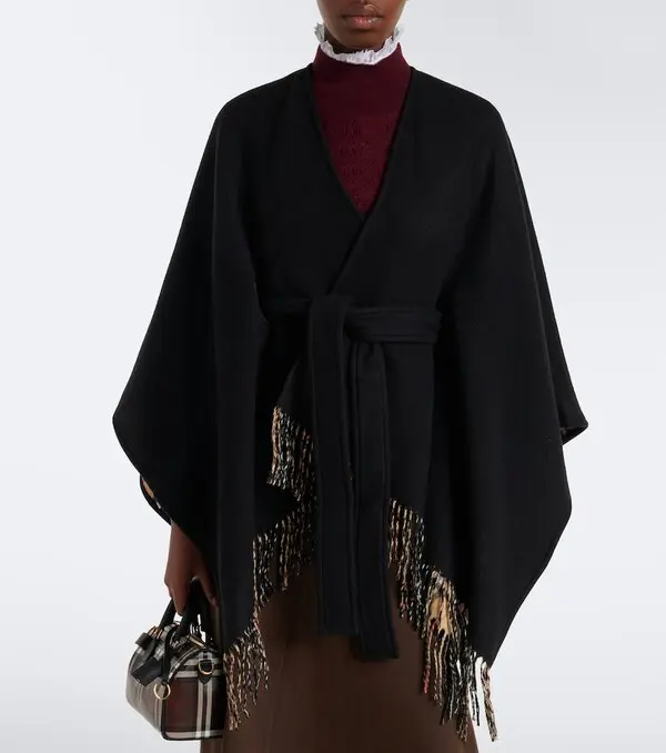 Burberry Check Fringed Wool Cape