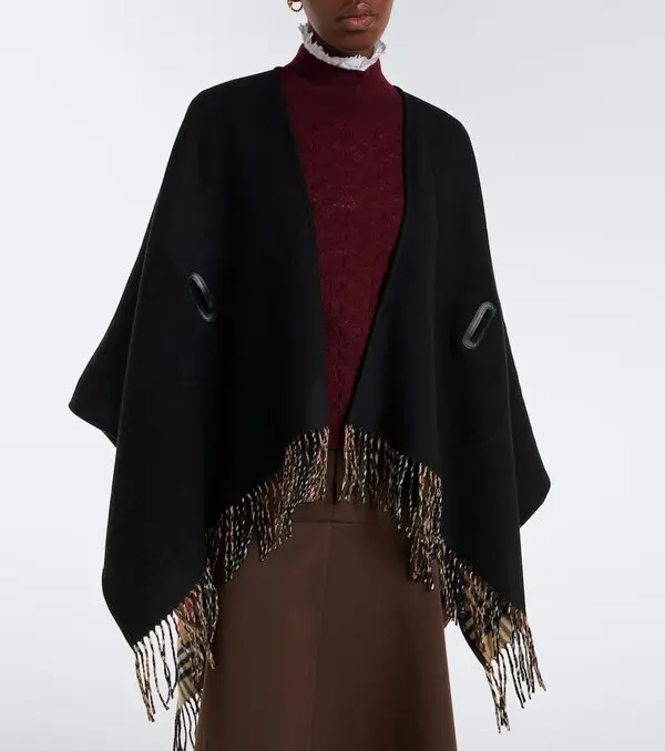 Burberry Check Fringed Wool Cape