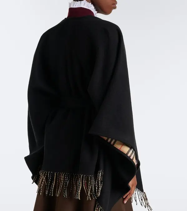 Burberry Check Fringed Wool Cape