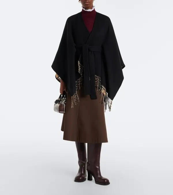 Burberry Check Fringed Wool Cape