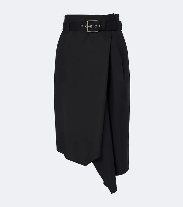 Loewe Belted Draped Wool Midi Skirt