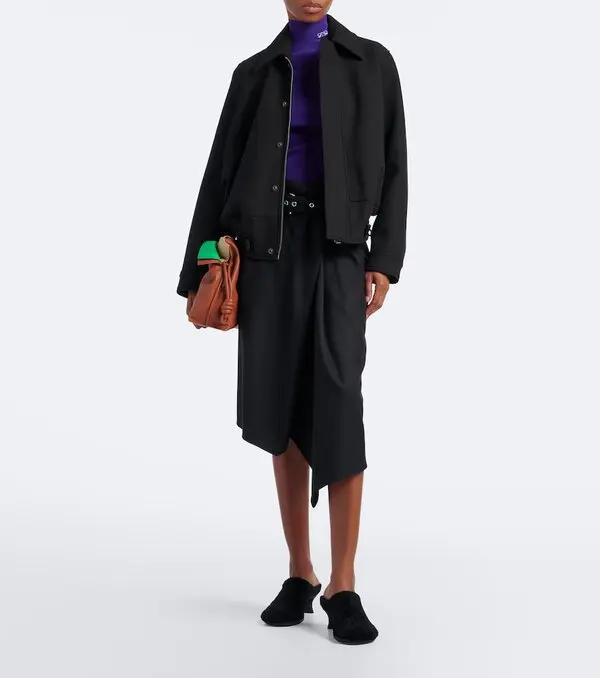 Loewe Belted Draped Wool Midi Skirt