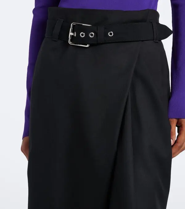 Loewe Belted Draped Wool Midi Skirt