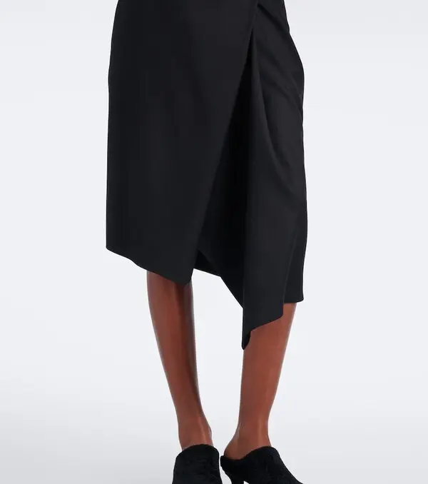 Loewe Belted Draped Wool Midi Skirt