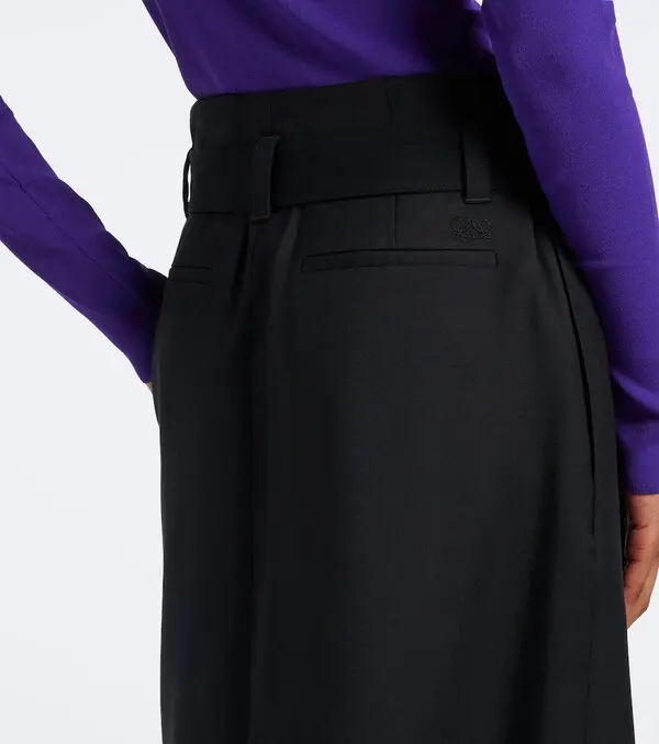 Loewe Belted Draped Wool Midi Skirt