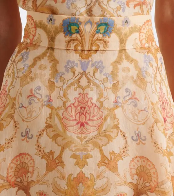 Zimmermann Valiant Printed Linen And Silk Maxi Skirt