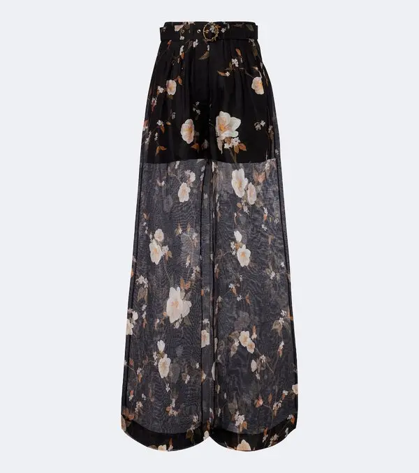 Zimmermann Ascent Floral Linen And Silk Wide-leg Pants
