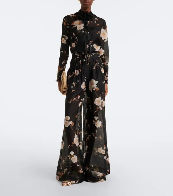 Zimmermann Ascent Floral Linen And Silk Wide-leg Pants
