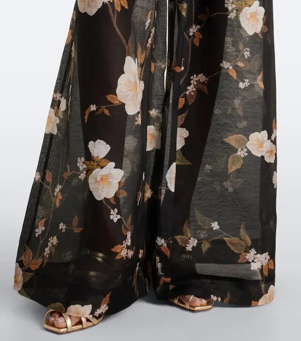 Zimmermann Ascent Floral Linen And Silk Wide-leg Pants