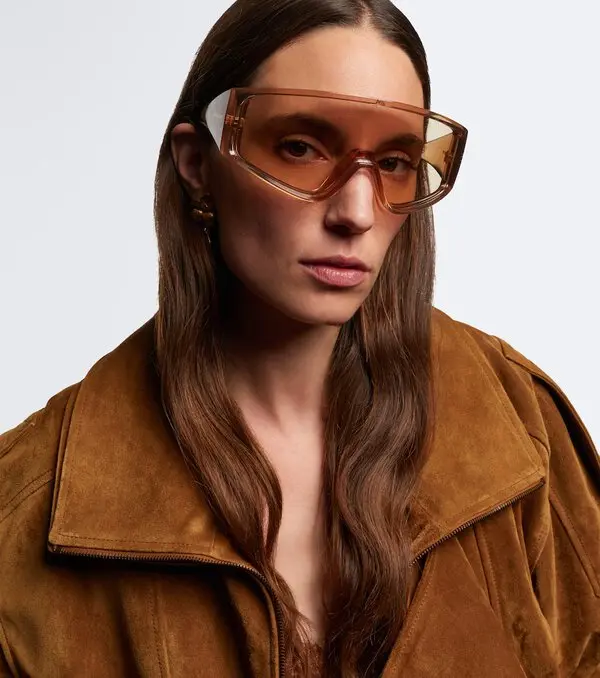 Saint Laurent Logo Lettering Shield Sunglasses - Yellow