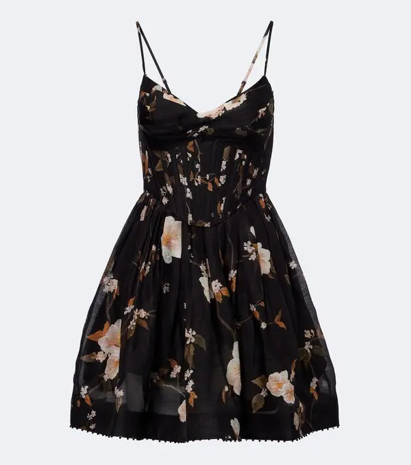 Zimmermann Ascent Floral Linen And Silk Corset Dress - Multicoloured