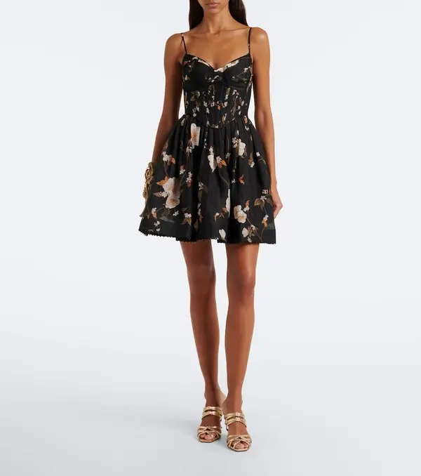 Zimmermann Ascent Floral Linen And Silk Corset Dress - Multicoloured