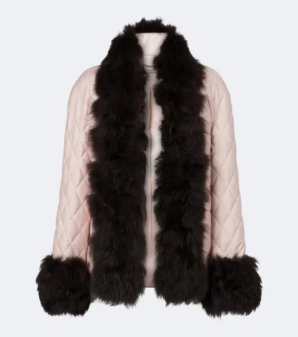 JACQUES WEI Quilted Shearling-trimmed Coat - Pink
