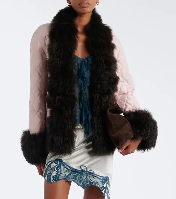 JACQUES WEI Quilted Shearling-trimmed Coat - Pink