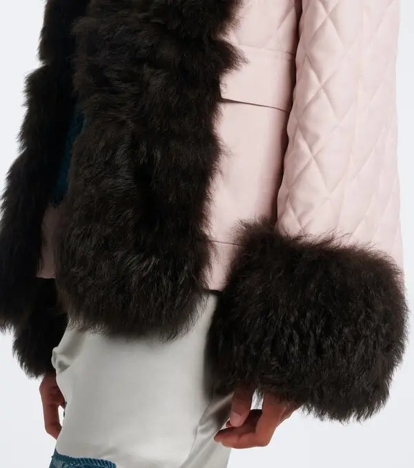 JACQUES WEI Quilted Shearling-trimmed Coat - Pink