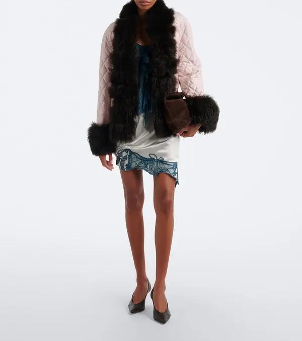JACQUES WEI Quilted Shearling-trimmed Coat - Pink
