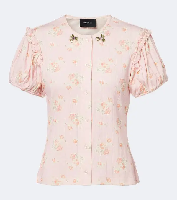 Simone Rocha Crystal-embellished Floral Cotton Cardigan - Pink
