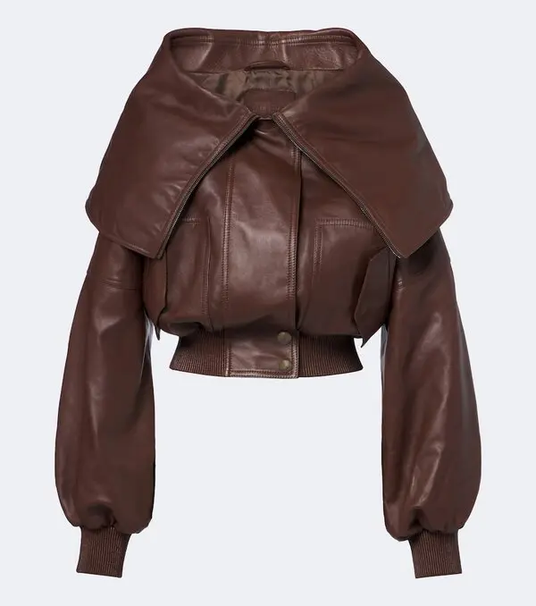 Balenciaga Cropped Leather Blouson Jacket - Brown