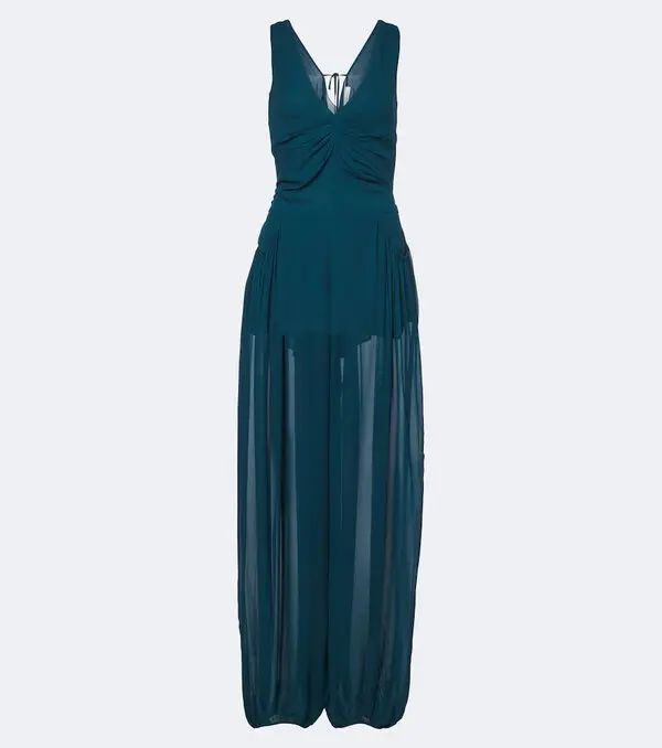 JACQUES WEI Pleated Chiffon Jumpsuit - Blue