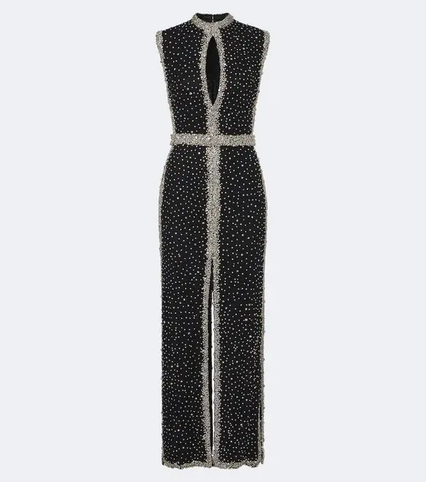 Costarellos Belina Crystal-embellished Cutout Gown