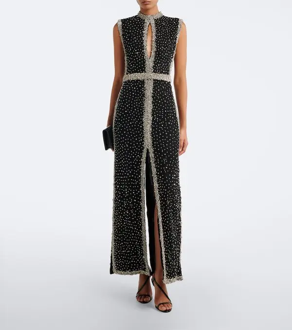 Costarellos Belina Crystal-embellished Cutout Gown