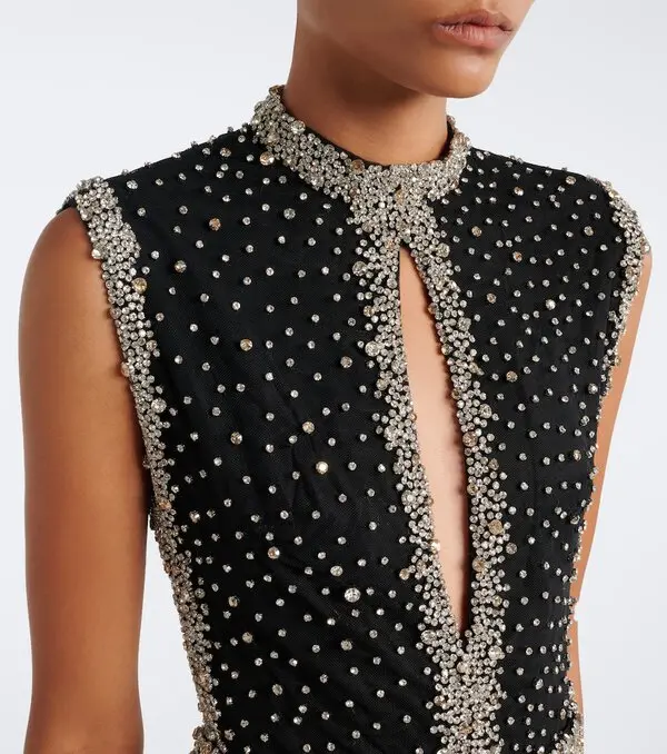Costarellos Belina Crystal-embellished Cutout Gown