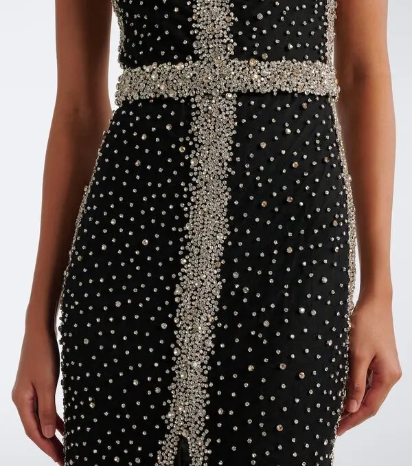 Costarellos Belina Crystal-embellished Cutout Gown